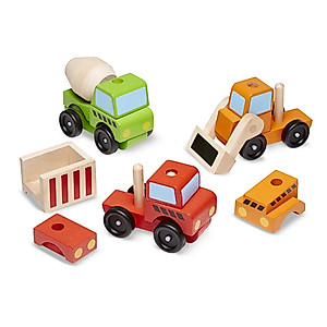Melissa & Doug Stacking Construction Vehicles Wooden Toy Set