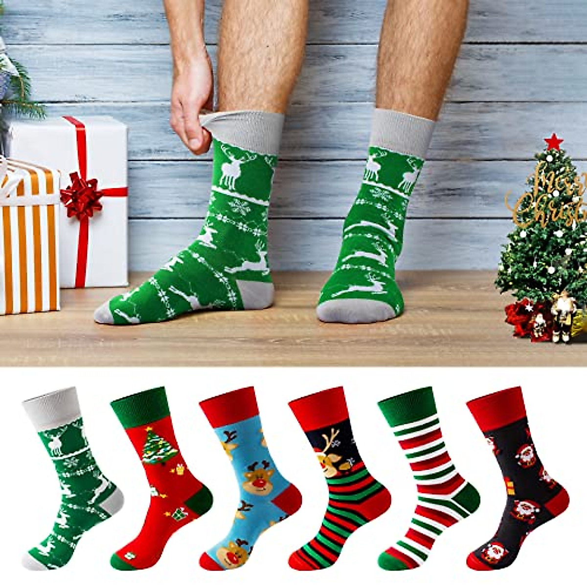 TENYSAF Fun Christmas Socks for Men - Funny Xmas Gifts for Men and Women Novelty Cozy Unisex Crew Cotton Sock Set