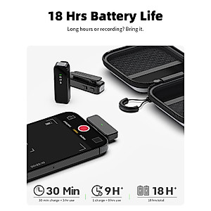 Rythflo Wireless Lavalier Microphone for iPhone with Noise Cancellation, 100ft Transmission, 18H Battery Life, Wireless Lapel Microphone for Video Recording