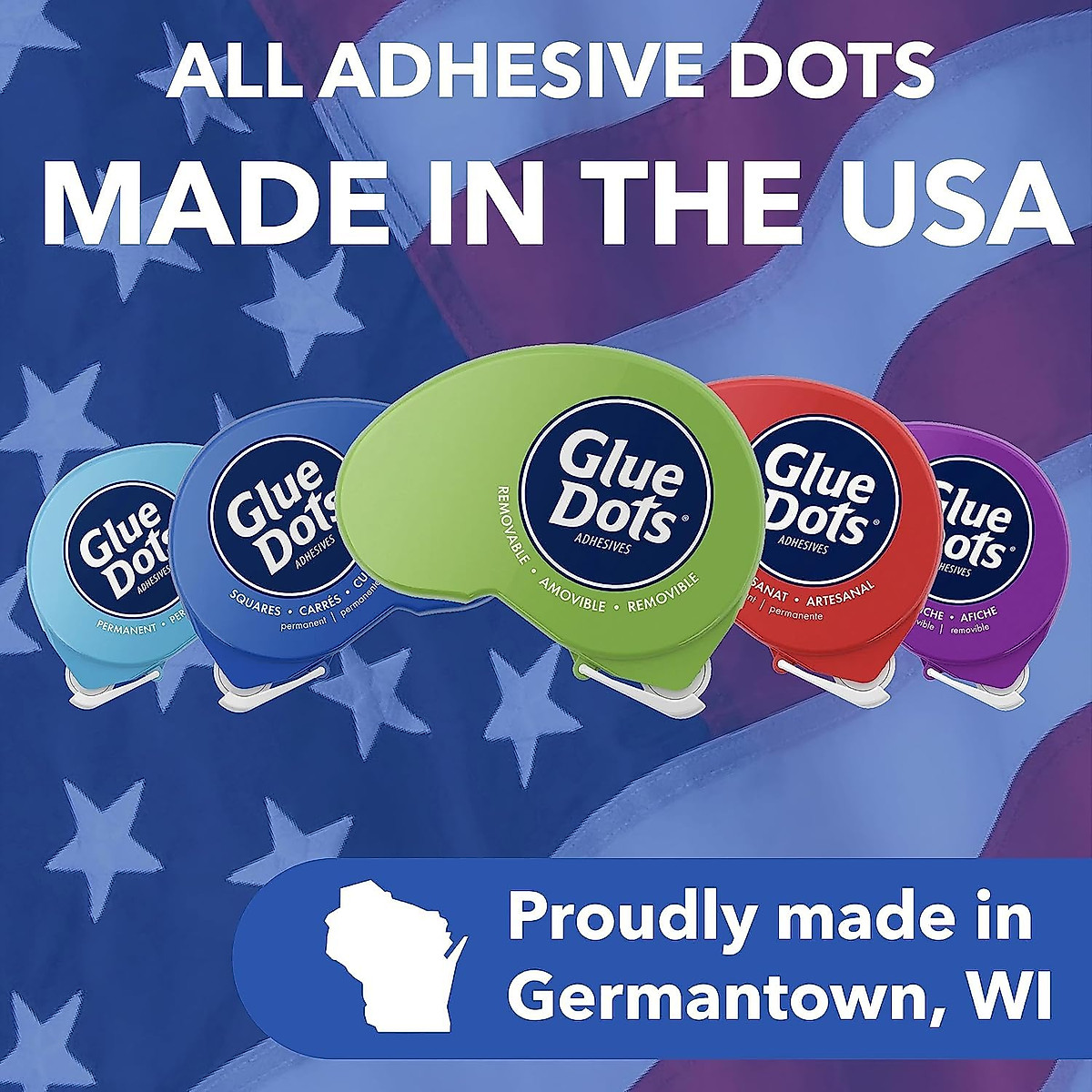 Glue Dots Removable Dot N' Go Dispenser with 200 (.375 Inch) Removable Adhesive Dots (03669E)