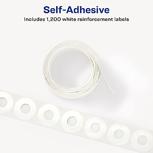 Avery Self-Adhesive Hole Reinforcement Stickers, 1/4" Diameter Hole Punch Reinforcement Labels, White, Non-Printable, 200 Labels Total (5729)