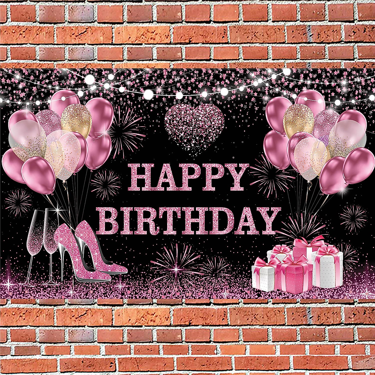 YinQin 180x120 cm Pink Gold Happy Birthday Backdrops Cloth 71x47 in. Birthday Photography Backgrounds Glitter Black Rose Gold Birthday Banners Rose Gold Happy Birthday Sign Decoration for Women Girl