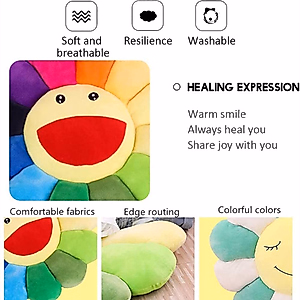 SNEPOO Smile Face Plush Rainbow Pillow, Sunflower Indie Decor Plush Pillow Soft & Comfortable Flower Floor Pillow for Home Reading Bed Room Decoration