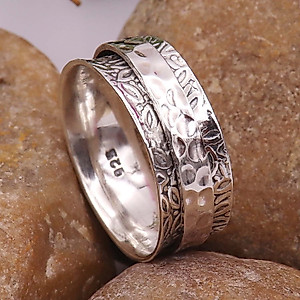 Silver Ring 925 Sterling Silver Spinner Maditation Band Beautiful Ring All Size Men Women Ring Gift Item Statement Handmade Jewelry Ring Goyal Jewels GESR37 (US-9)