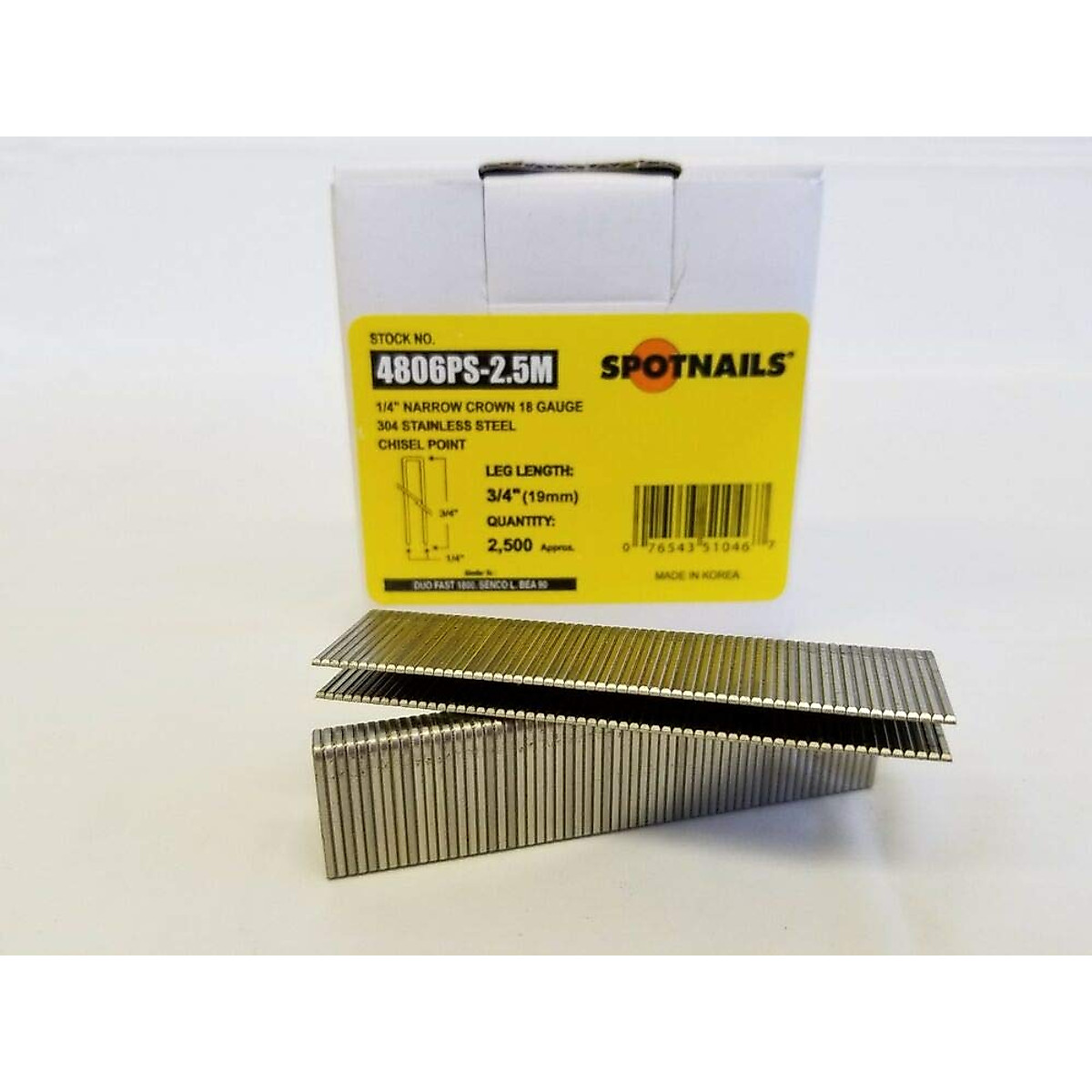 1/4-Inch Narrow Crown 3/4-Inch Leg 18-Gauge St Spotnails 4806PS Stainless Steel
