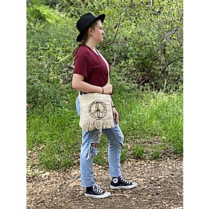 Original Collections Unisex Bohemian 100% Hemp Hippie Peace Sign Crossbody-Messenger-Bag with Rasta Colors