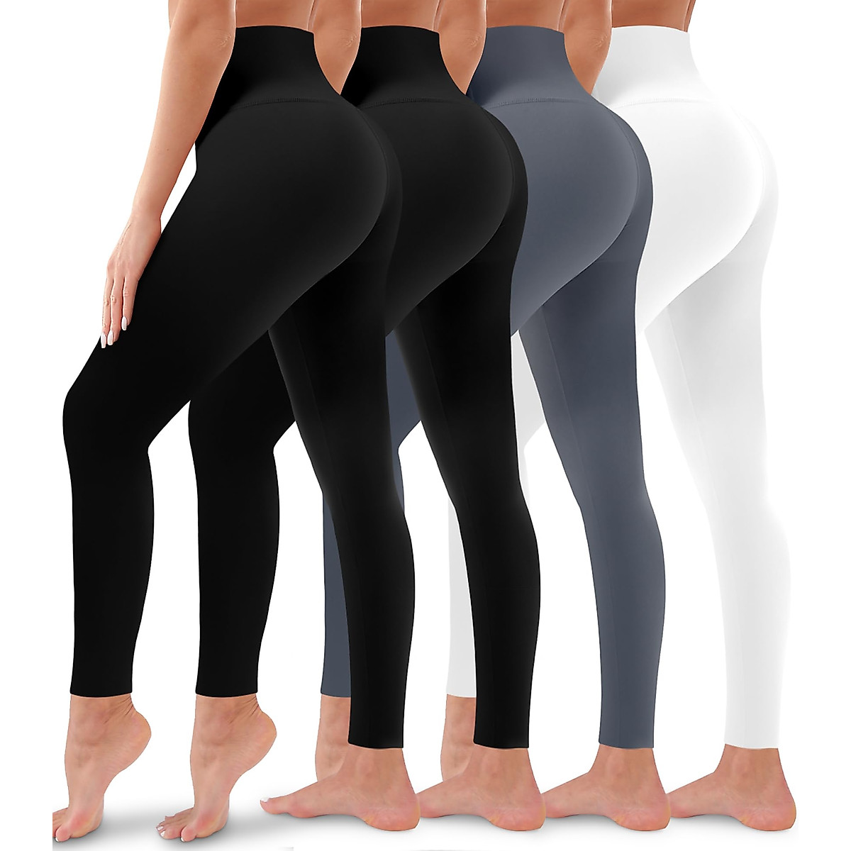4 Pack Leggings for Women Butt Lift High Waisted Tummy Control No See-Through Yoga Pants Workout Running Leggings