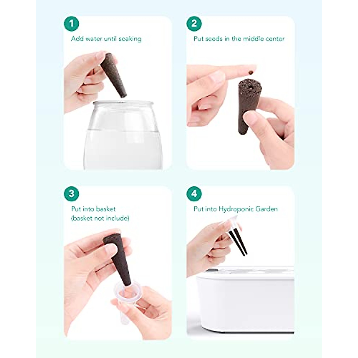 VIC VSEE 50 Pack Grow Sponges for Hydroponics, Replacement Seed Starter Pods Compatible with AeroGarden, Root Growth Sponges Refill Pods for Hydroponics Growing System