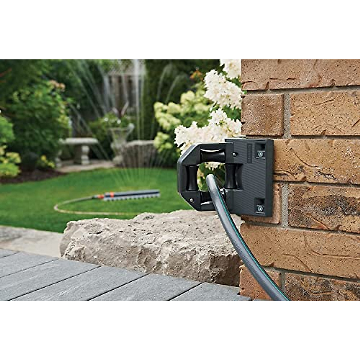 GARDENA 8055-100 Foot Wall Mounted Retractable Reel with Hose Guide, Automatic retraction for Easy Watering