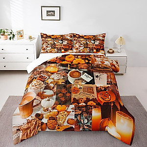 Feelyou Fall Pumpkin Bedding Set Halloween Themed Comforter Set Boys Girls Autumn Maple Leaves Decor Comforter Microfiber Pumpkin Fall Festival Duvet Set Bedroom Quilt Set Twin Size