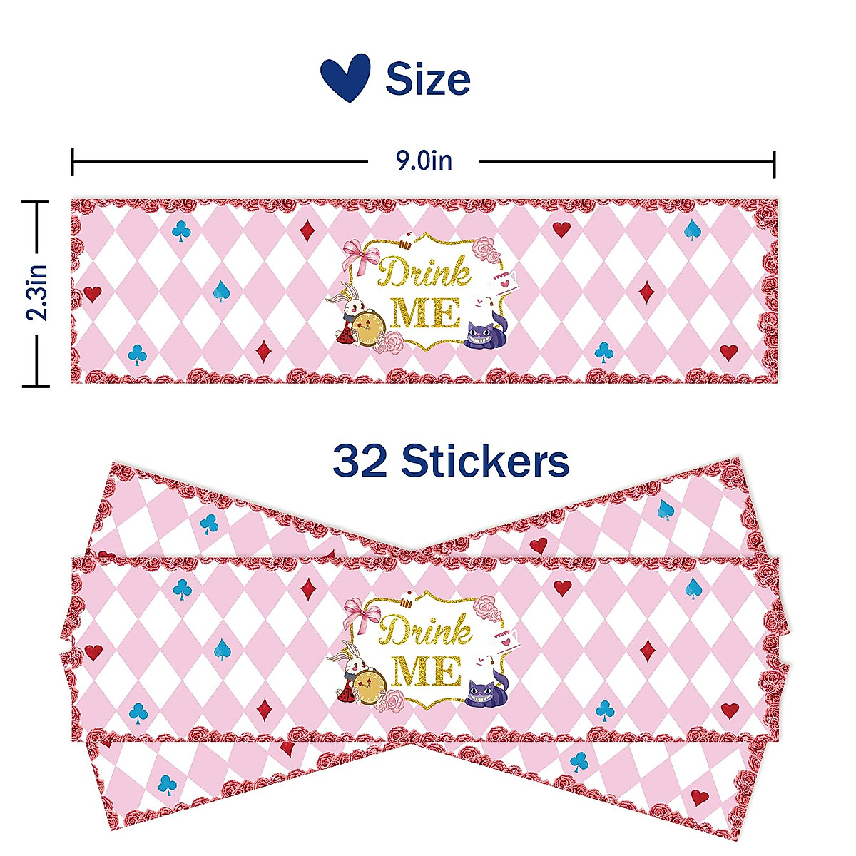 32 Pcs Alice in Wonderland Water Bottle Stickers, Alice Tea Party Water Bottle Labels, Alice Birthday Bottle Wrappers, Bridal Shower Party Decorations - Pink