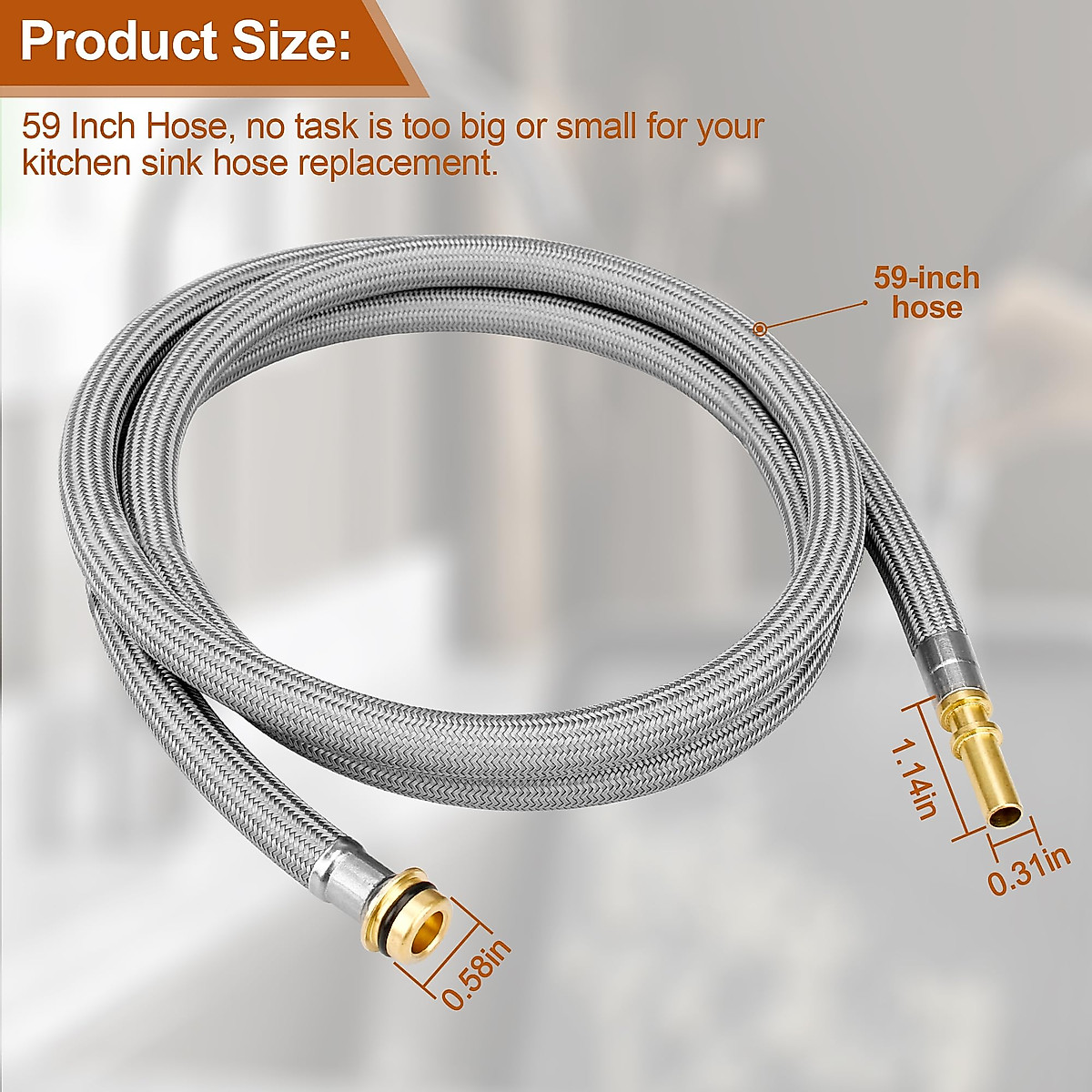 88624000 Kitchen Faucet Pull Out Hose Replacement for Hansgrohe Sink Spray Faucet, 59 Inch Pull Down Hose with Brass Connectors Replace 95507000 95506000