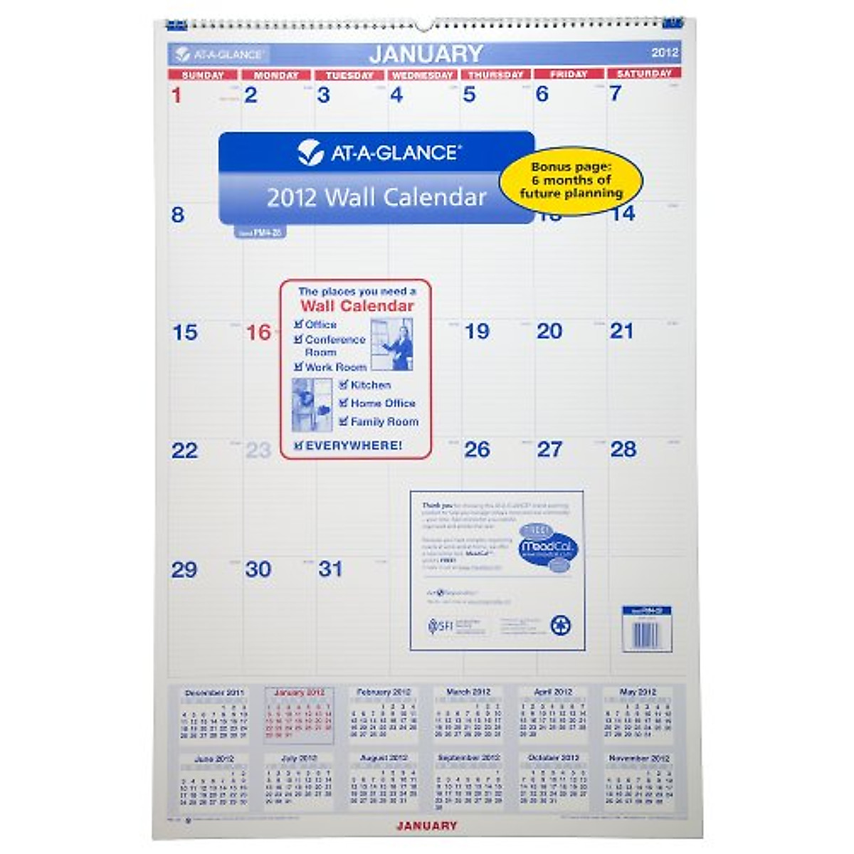 AT-A-GLANCE Recycled Monthly Wall Calendar, Large Wall, 2012 (PM4-28)