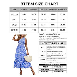 BTFBM Women Sleeveless Casual Dresses Summer Clothes One Shoulder Smocked High Waist Floral Flowy Long Beach Sun Dress(Floral Blue White, Medium)