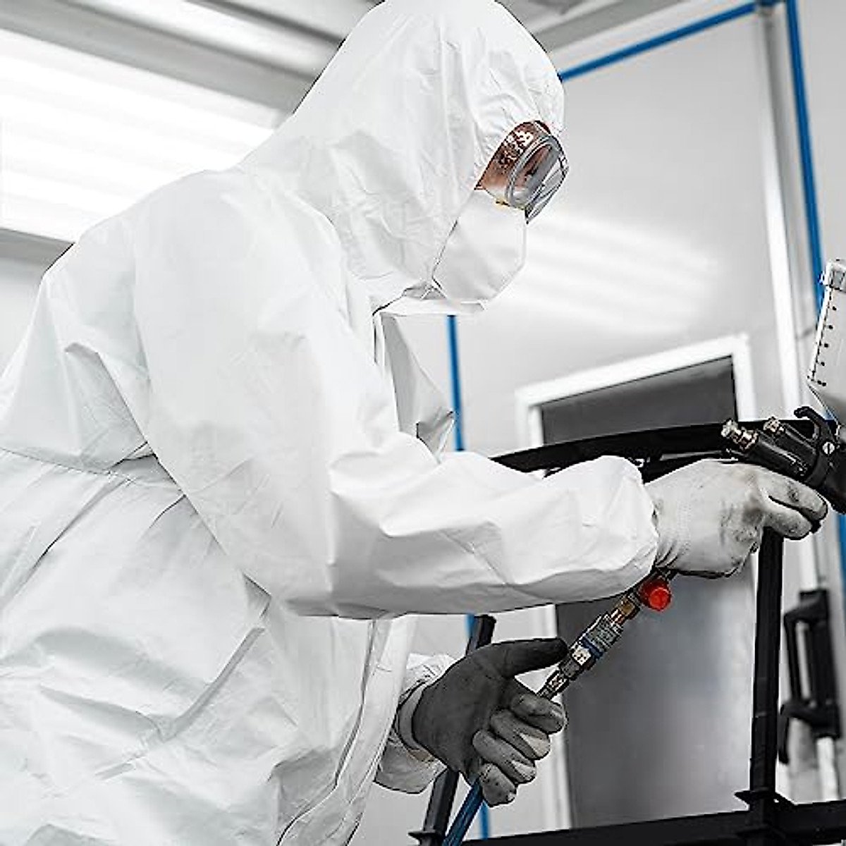 AMZ Disposable Coveralls with Hood, X-Large. Pack of 5 White Microporous Lab Coveralls Disposable. 60 GSM Painters Suit Disposable with Storm Flap Zipper Cover. Painters Suit Disposable. Hazmat Suit