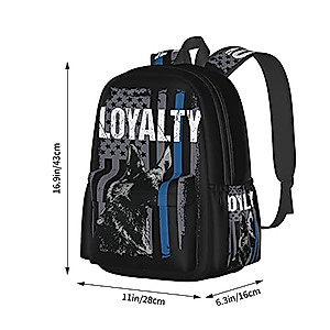 Police K9 Unit Dog Loyalty Thin Blue Line Flag Backpack Lightweight School College Bookbag Casual Travel Daypack