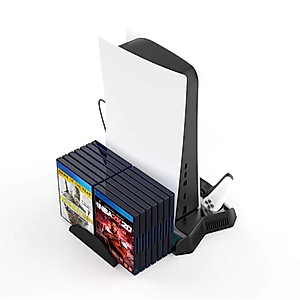 PS5 Controller Charging Station, PS5 Cooling Fan, Vertical Stand for PlayStation 5 Digital Edition & Ultra HD Game Console with Dual Charger Indicator USB Ports for PS5 - Black