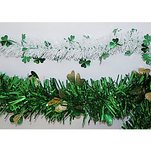 St Patrick Day Green Garland Shamrocks Party Garland -15 Feet Long (Jumbo Green/Gold Green Clovers)