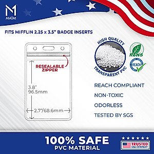 Mata1-USA Extra-Thick Vertical ID Name Badge Holder (Clear, 2.25x3.5 Inch, 250 Pack), Plastic Nametag Card Holders with Zipper