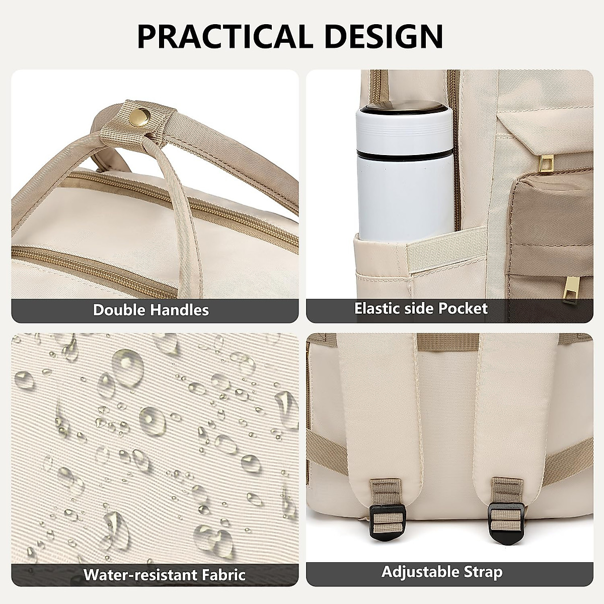 Laptop Backpack Women Student Bookbag: 15.6 Inch Stylish Nurse Computer Back Pack Teacher Travel Bags with USB Charging Port Casual Backpack Small Business Work Book Bags for College School Gift Khaki