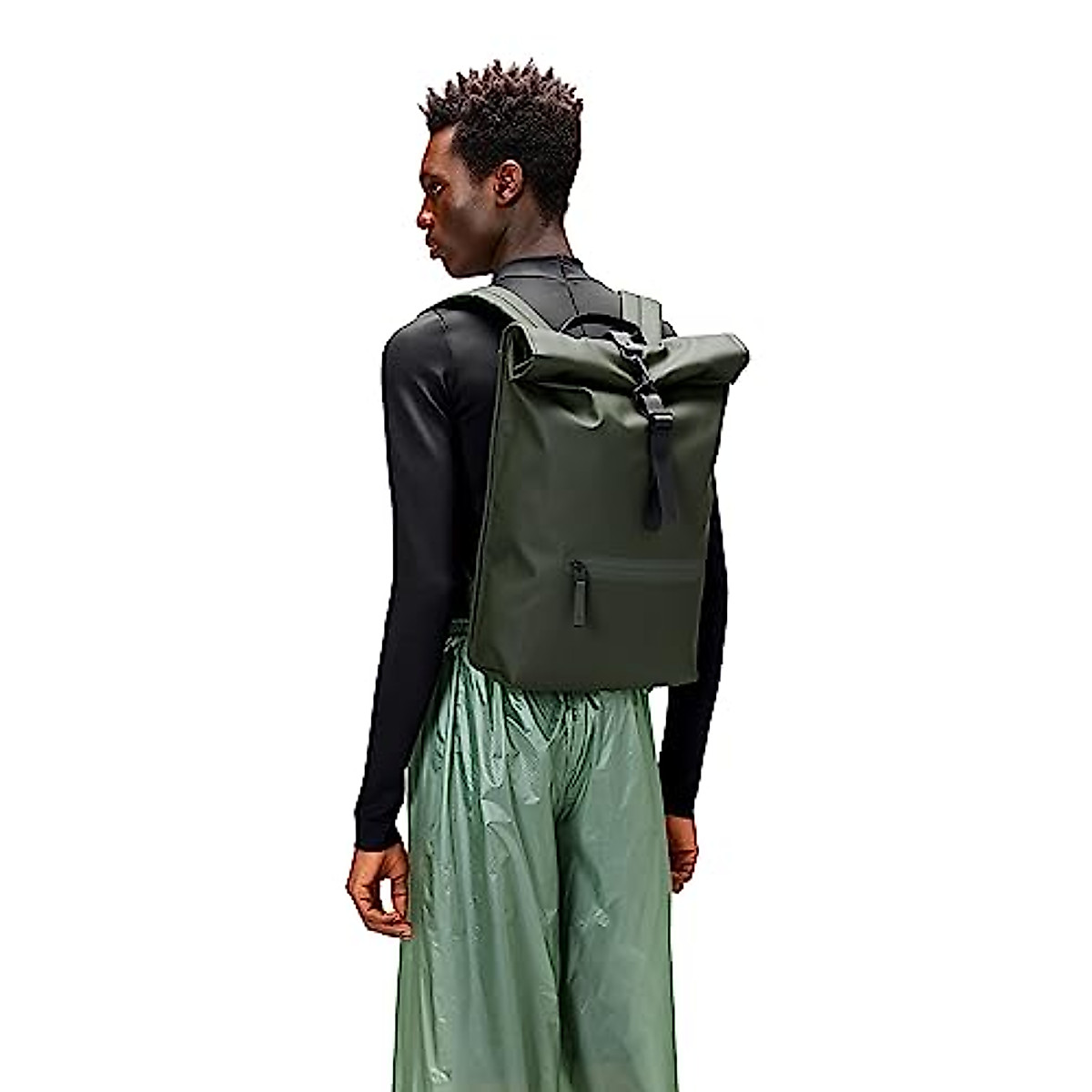 RAINS Rolltop Rucksack -Backpack - Waterproof Backpack for Women and Men - Rucksack for Travel and Work (Green)