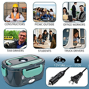 Filligs Electric Lunch Box Food Heater, 110V 12V 24V, Food Warmer for Office, Truck, Car, Work, With Removable Stainless Steel Container, Loncheras Electricas Para Calentar Almuerzo