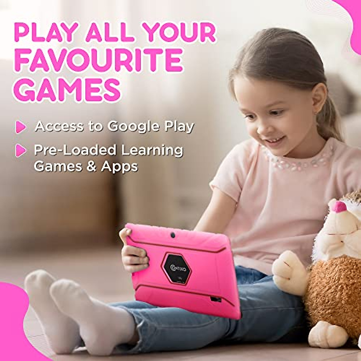 Contixo 7 inch Kids Learning Tablet Bundle - 32GB Storage, Bluetooth, Android, Dual Cameras, Parental Control, Kids Bluetooth Headphone & Tablet Bag - Pink