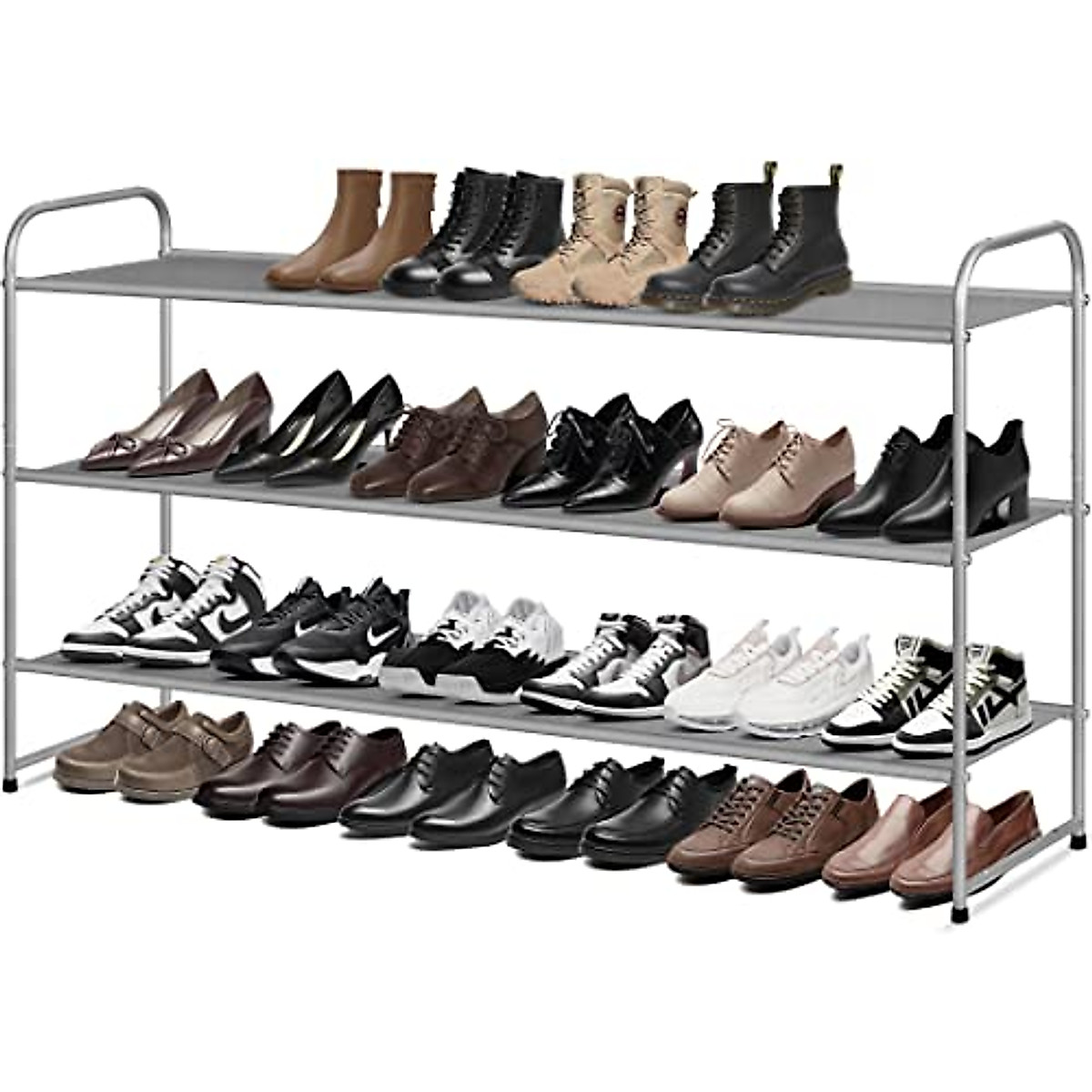 MISSLO Long 3 Tier Shoe Rack for Closet adn 4 Tier Long Shoe Organizer for Closet Shoe Organizer Storage Stackable Wide Shoe Shelf Holds Men Sneakers, Women Heels, Boots