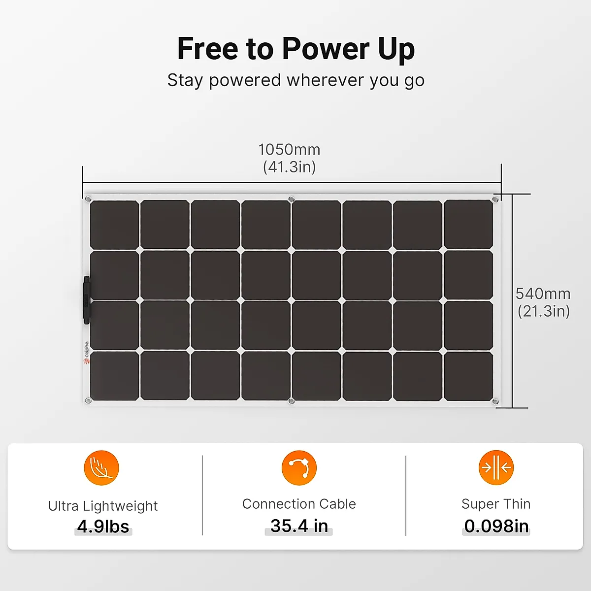 Calpha 1PC 100 Watt Solar Panel, Monocrystalline 20V Solar Panel Charger, 23% High Convert, IP68 Waterproof and Lightweight Off-Grid Solar Power System Charger for Marine Camping RV Cabin Van Car