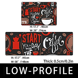 Generic Kitchen Mat Rug Anti-Fatigue Set of 2 Cushioned Non-Slip Waterproof Floor Mats Comfort Red Cups Natural Blend Coffee Beans Runner Rugs for Home, Office, Laundry Room, 17.7x29in &17.7x58in