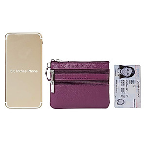 Women's Genuine Leather Coin Purse Mini Pouch Change Wallet with Keychain,purple