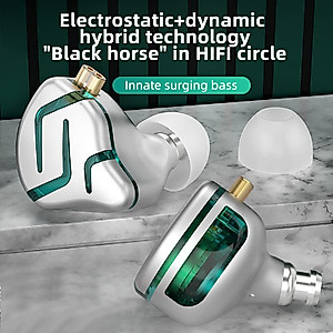 erjigo Dynamic and Electrostatic Multi-Drivers Earbuds Headphones, KZ ZES HiFi Stereo Sound in-Ear IEM Earphones Headsets Detachable Silve Plated Wired, KZ in Ear Monitor (with Microphone, Silver)