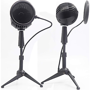 Desktop Microphone Tripod Suspension Stand with Shock Mount Anti-Vibration Mic Holder and 4" Round Mask Shield Double-Net Wind Screen Pop Filter (Large, Black)