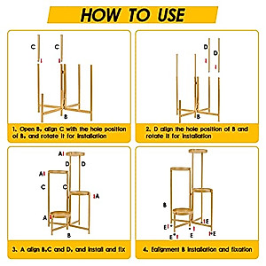 HOEGMST 4 Tier Plant Stand Indoor Outdoor, 31 Inch Tall Metal Plant Shelf Waterproof, Plant Holder with Folding Design For Home, Living Room, Gold