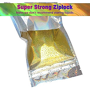 100pcs Holographic Bags Foil Pouch Bag with Zip Lock Resealable Packaging Supplies Decorative Ziplock Bag for Jewelry Lip Gloss Cookie Shipping (Holographic, 3.54"Wx6.30"L)