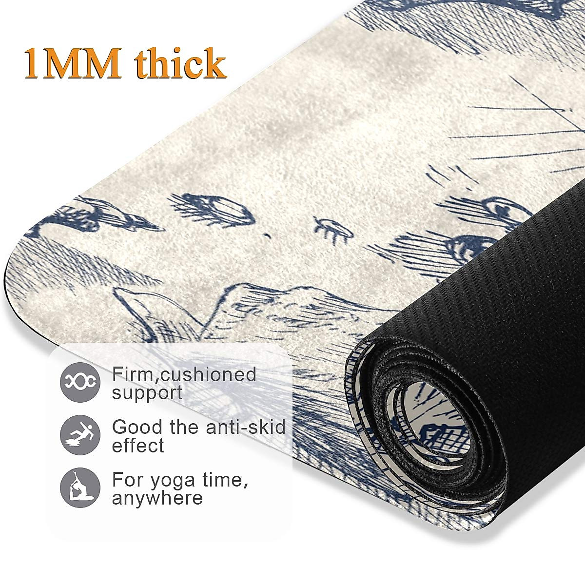 Nander Yoga Mat Non-slip Soft Breathe Elastic Stable Exercise Fitness Gym 1MM Thick Natural Rubber for Yoga Mats,Sand Sea Shells