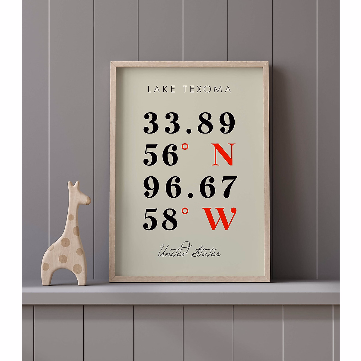 Map of Lake Texoma, United States, Multiline Coordinates Colored (8x10)