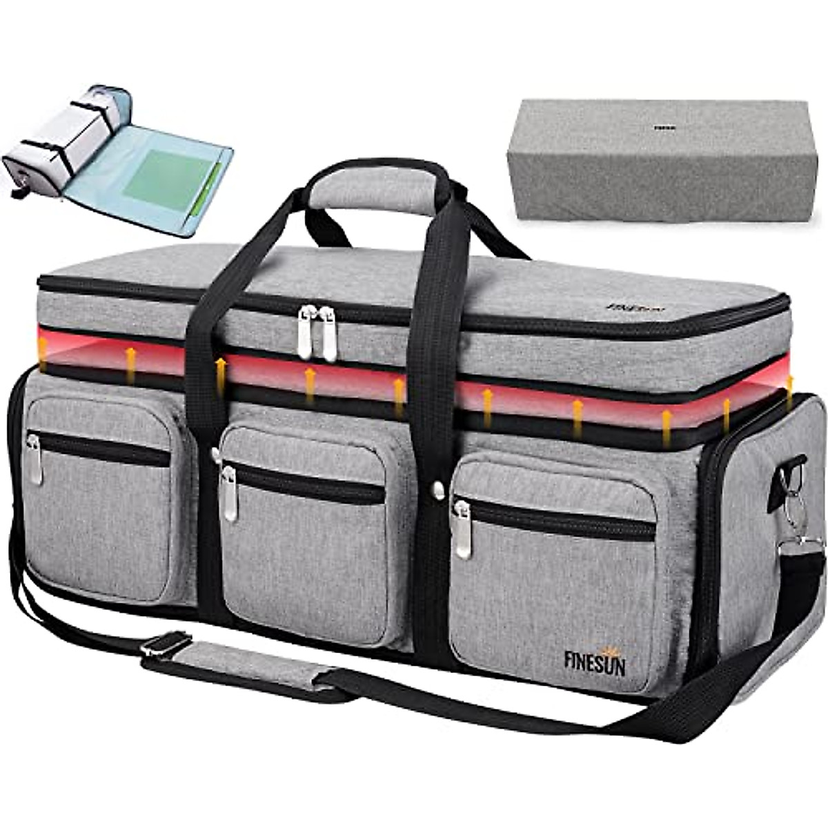 FINESUN Detachable Double Layer Die-Cut Machine Carrying Case for Cricut Explore Air & Maker, 2in1 Cricut Storage Bag with Dust Cover, Gray
