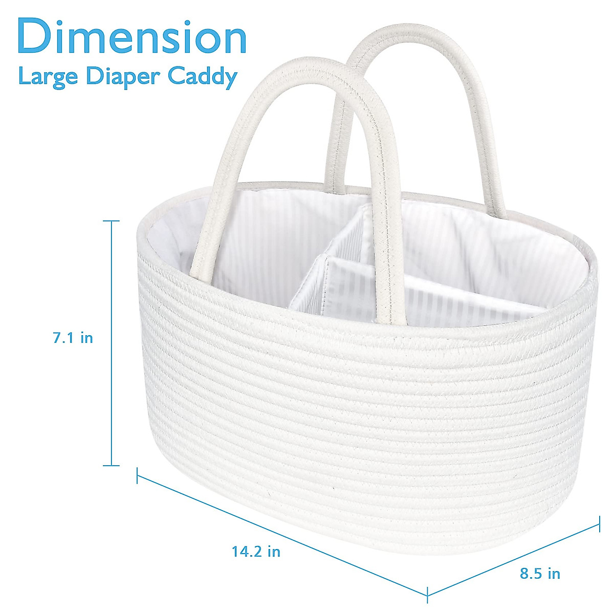 ABenkle Baby Diaper Caddy, Nursery Storage Bin and Car Organizer for Diapers and Baby Wipes, Cotton Rope Diaper Basket Caddy, Changing Table Diaper Storage Caddy Baby Gift Baskets, White