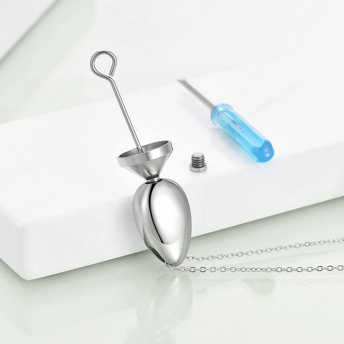 SHEAISRS Teardrop Hourglass Urn Necklace for Ashes for Women Sterling Silver Cremation Jewelry Memorial Keepsake Urns Pendant Necklace for Urn Necklaces Ashes