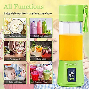 TopAufell Portable Blender,USB Rechargeable Personal Mixer,380ML Mini Blender for Fruit Smoothies and Milkshakes with Six Blades in 3D,Handheld Blender Suitable for Travel,Gym,Outdoor Sport(Green)
