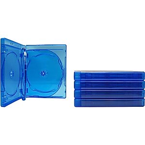 (5) Empty 21mm Thick SIX DISC CAPACITY Blue Replacement Boxes / Cases for Blu-Ray DVD Movies - Holds 6 Discs #BR6R21BL