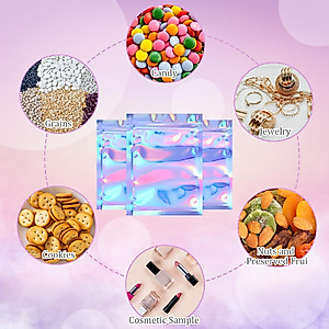 100 Pieces Bags Holographic Packaging Bags Storage Bag for Food Storage (Holographic Color, 7 x 9 Inches)