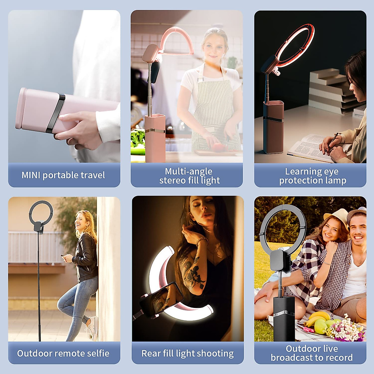 yAyusi Portable Ring Light with Stand, 4000mAh Battery Operated Cordless 10" Ring Light, Foldable Travel Ring Light, 79" Tripod Stand for Video Conference/Selfie/Live Stream/Makeup