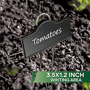 Metal Plant Labels Weatherproof 25 Pack, Stainless Steel 304 Garden Label Markers Outdoor for Plants Vegetables Herb Seedlings Flowers with a Pen, Label Area 3.74'' x 1.39'' Height 10.75 Inch
