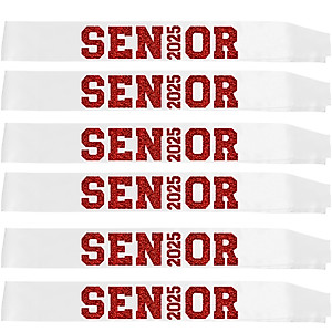 6Pcs White Senior 2025 Satin Sashes with Red Glitter Letters Senior 2025 Decorations - 2025 Graduation Celebrations Sashes - Senior Cheer Sash - Cheerleader Sash - Class Competition Sashes