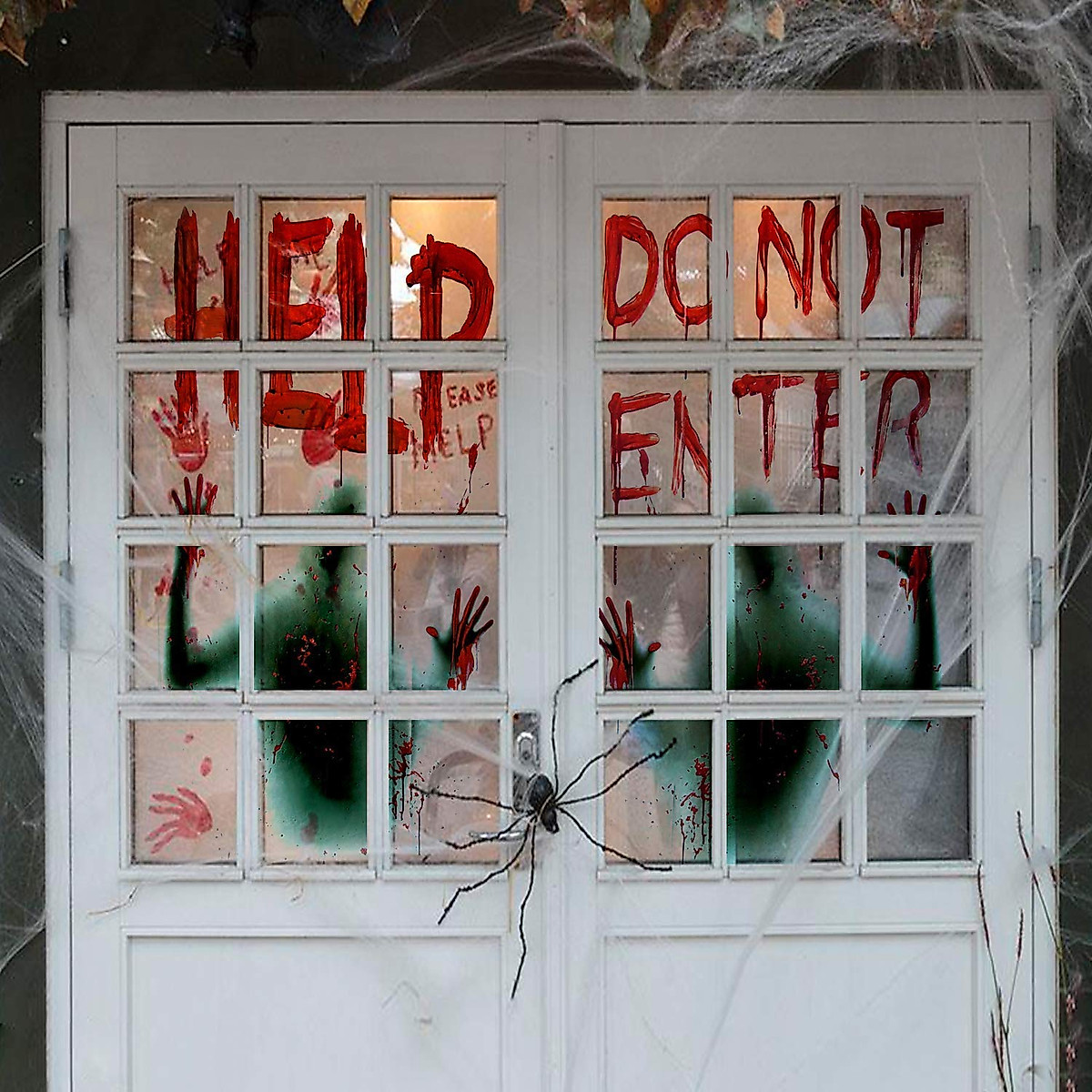 Angmart 2PCS Halloween Giant Bloody Window Posters Window Clings Party Decoration Haunted House Door Cover Creepy School Dormitory Window 60" x 60"