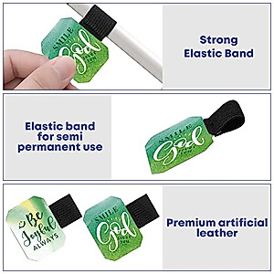 12 Pack Pen Loop Holder with Inspirational Quote Self Adhesive Pen Holder Pen Clip for Notebook Pen Holder Leather Pencil Holder with Elastic Pen Loops for Planner Journals Calendars Tablet Case