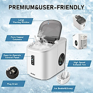 Himimi Ice Maker Machine for Countertop, Summer Chill on Ice, 9 ice Cubes in 6-8 Minutes, 26 Pounds in 24 Hours, Portable Electric Ice Cube Makers Counter Top Decent Snowy White with Scoop and Basket