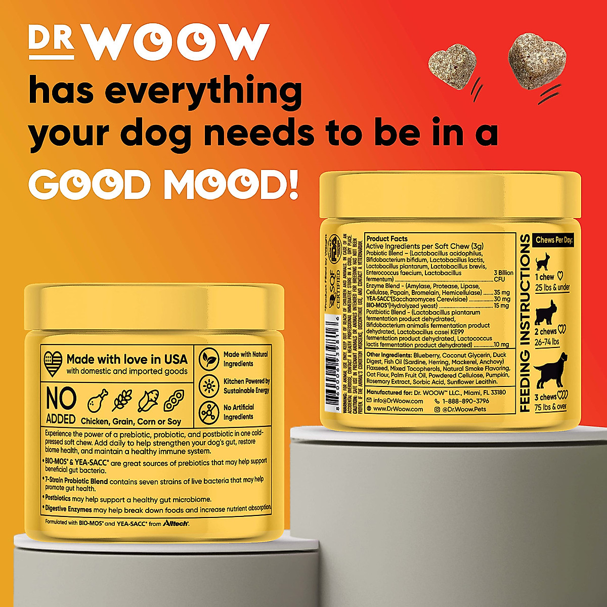 Dr Woow Probiotics for Dogs, Pet Dog Probiotics and Digestive Enzymes, Duck & Pumpkin Flavor Dog Probiotic Supplements, Dog Vitamins Dog Probiotic Chews and Prebiotics for Dogs, Dog Gas Relief
